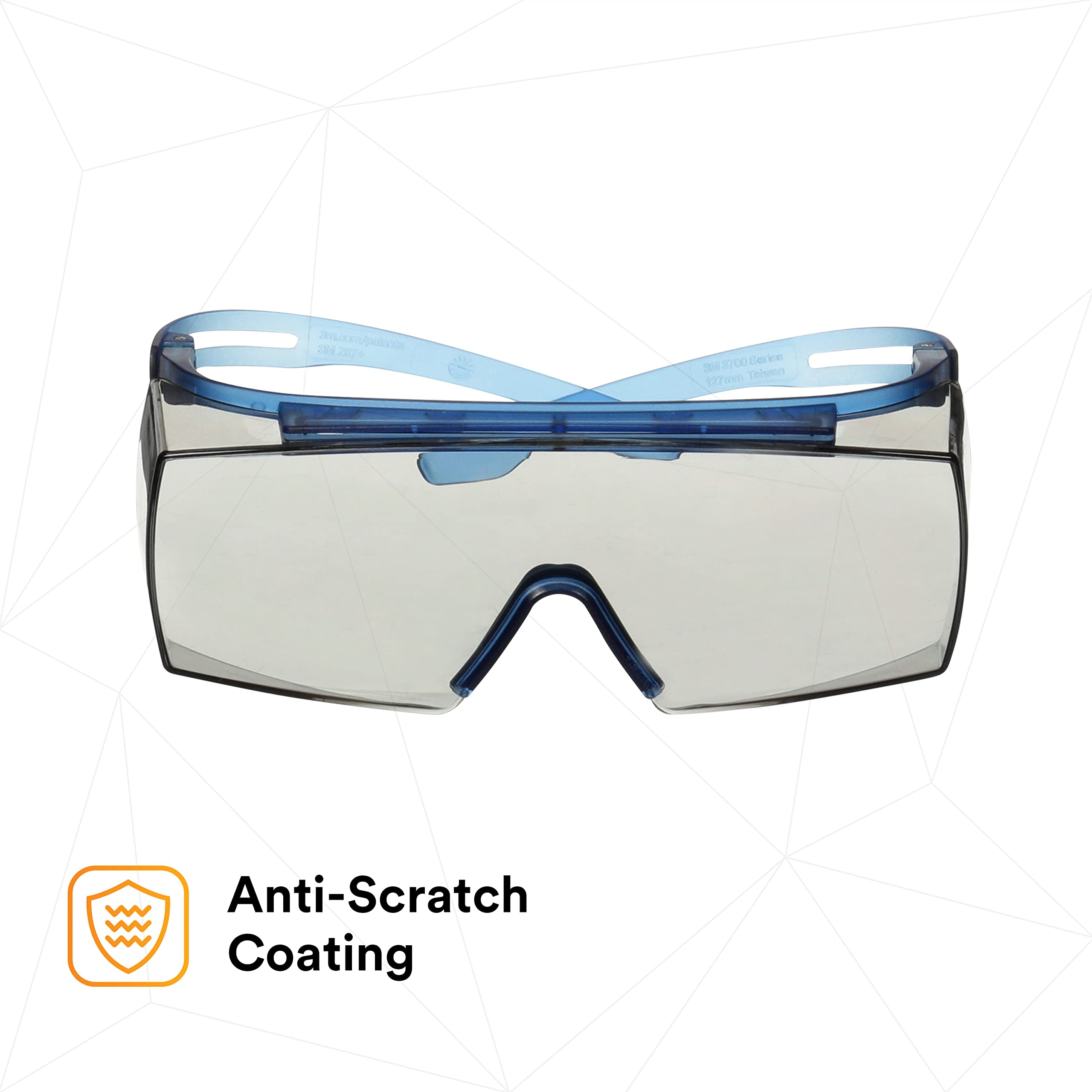 3M Safety Glasses, SecureFit 3700 Series, Anti-Scratch, Fits Over Glasses, Indoor/Outdoor Gray Lens, Blue Temple