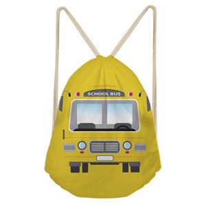 instantarts school bus drawstring bag sport shoulder backpack gym hiking rucksack gymsack