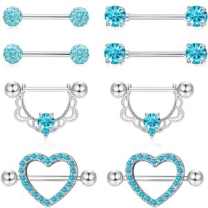 irbingnii nipple rings blue heart nipple piercings tongue ring body piercing jewelry for women 14g stainless steel 4 pairs/lot