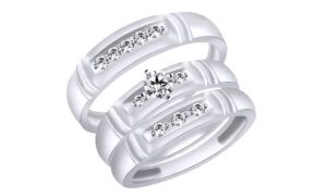 affy white natural diamond engagement & wedding trio band ring set in 10k solid white gold (0.09 carat)