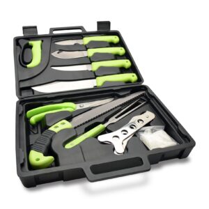 hme 12-piece deluxe field dressing kit | durable portable weather-resistant versatile game processing knife set for hunting & archery