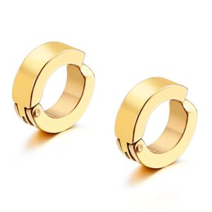 stainless steel mens womens clip on earrings hoop huggie non-piercing 3 pairs (1 pairs(gold))