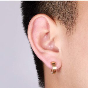 Stainless Steel Mens Womens Clip On Earrings Hoop Huggie Non-Piercing 3 Pairs (1 Pairs(gold))