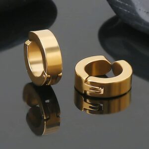 Stainless Steel Mens Womens Clip On Earrings Hoop Huggie Non-Piercing 3 Pairs (1 Pairs(gold))