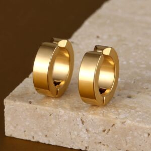 Stainless Steel Mens Womens Clip On Earrings Hoop Huggie Non-Piercing 3 Pairs (1 Pairs(gold))