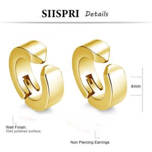 Stainless Steel Mens Womens Clip On Earrings Hoop Huggie Non-Piercing 3 Pairs (1 Pairs(gold))