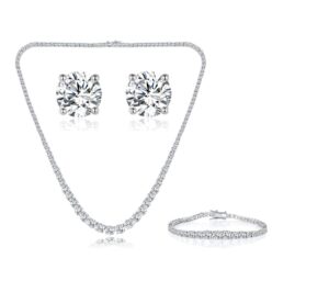 gemsme 18k white gold plated graduated round cubic zirconia tennis necklace/bracelet/earrings sets pack of 3