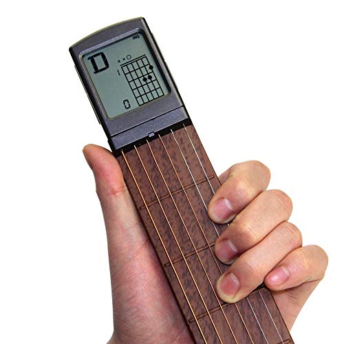 Pocket Guitar Chord Practice Tool, Portable Guitar Neck for Trainer Beginner w/a Rotatable Chords Chart Screen (Battery Included)