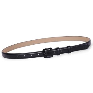 whippy women skinny leather belt thin waist jeans belt for pants in pin buckle belt, black, pants size 24-29 inches