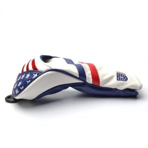 PLUSKER Golf Fairway Wood Head Cover Patriotic USA Flag Stars and Stripes Pattern Synthetic Leather Headcover with Interchangeable Number Tags 3, 4, 5, 7, X