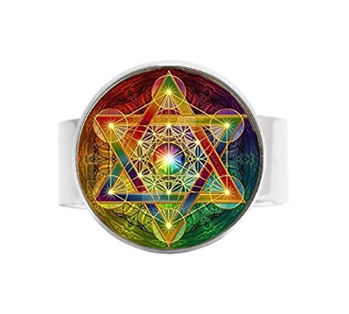 Metatron Cube Women Magic Hexagram Ring Vintage Sacred Geometry Flower of Life Art Photo Jewelry