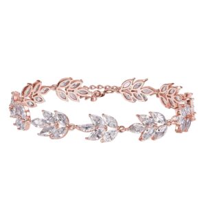 sweetv rose gold bracelet wedding bridal for brides,bridesmaid-crystal cubic zirconia bracelet leaf vine vintage style