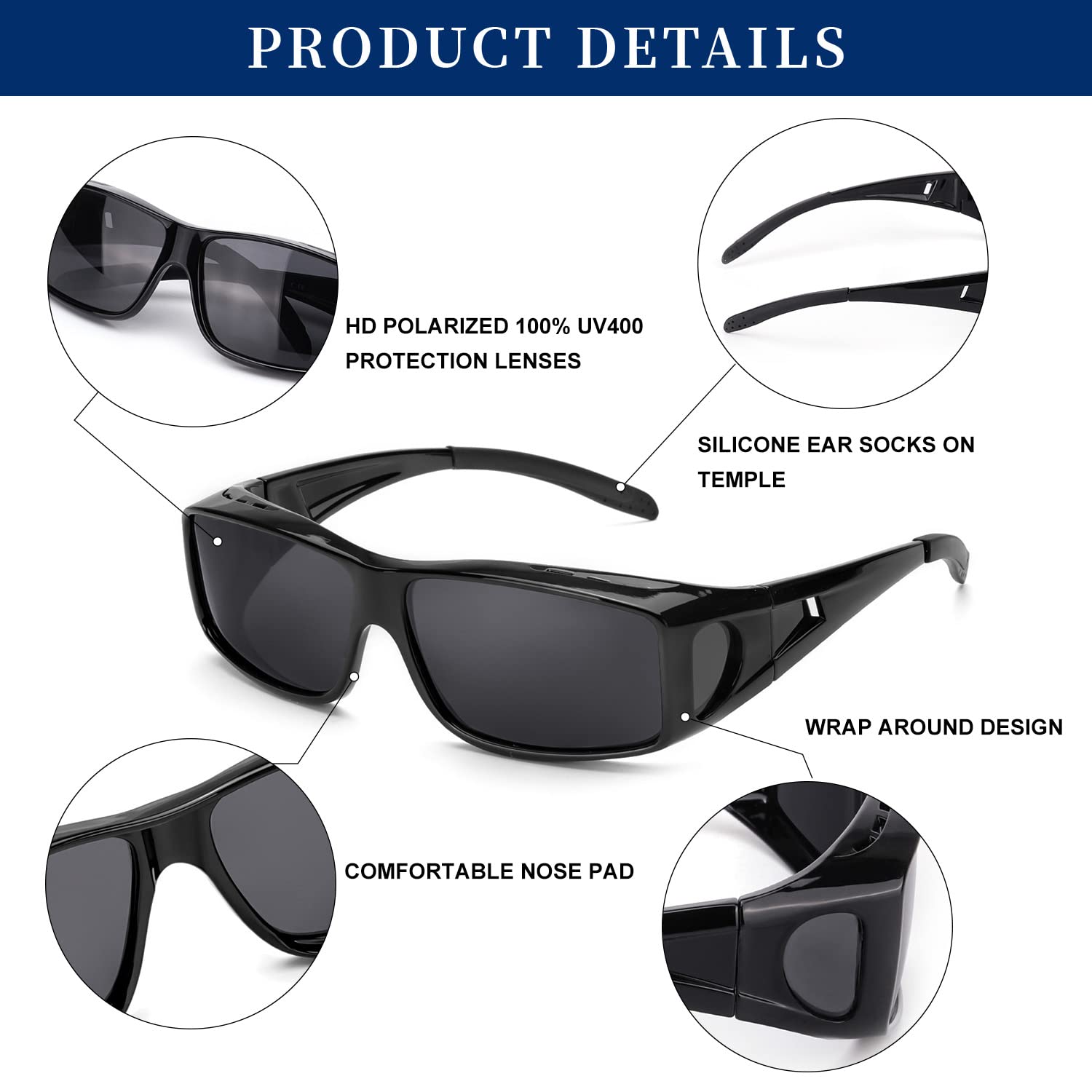 LVIOE Over Glasses Sunglasses Wrap Around Polarized Sunglasses for Men Women Fit Over Prescription Glasses with UV Protection