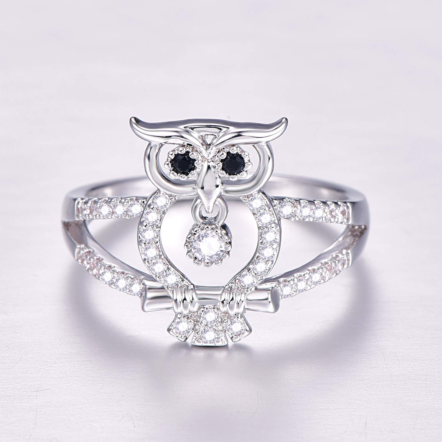 Narica Midnight Owl Silver Plated Created Black Spinel Fashion Cocktail Party Engagement Wedding Ring for Women Size 9