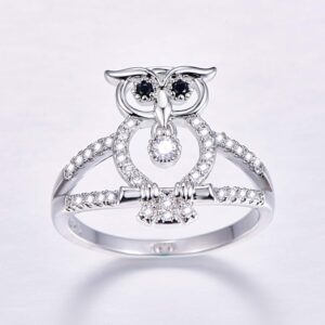 Narica Midnight Owl Silver Plated Created Black Spinel Fashion Cocktail Party Engagement Wedding Ring for Women Size 9