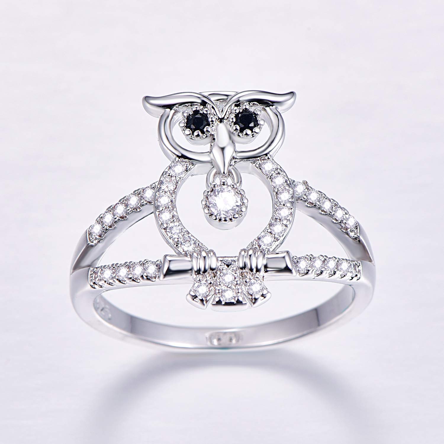 Narica Midnight Owl Silver Plated Created Black Spinel Fashion Cocktail Party Engagement Wedding Ring for Women Size 9