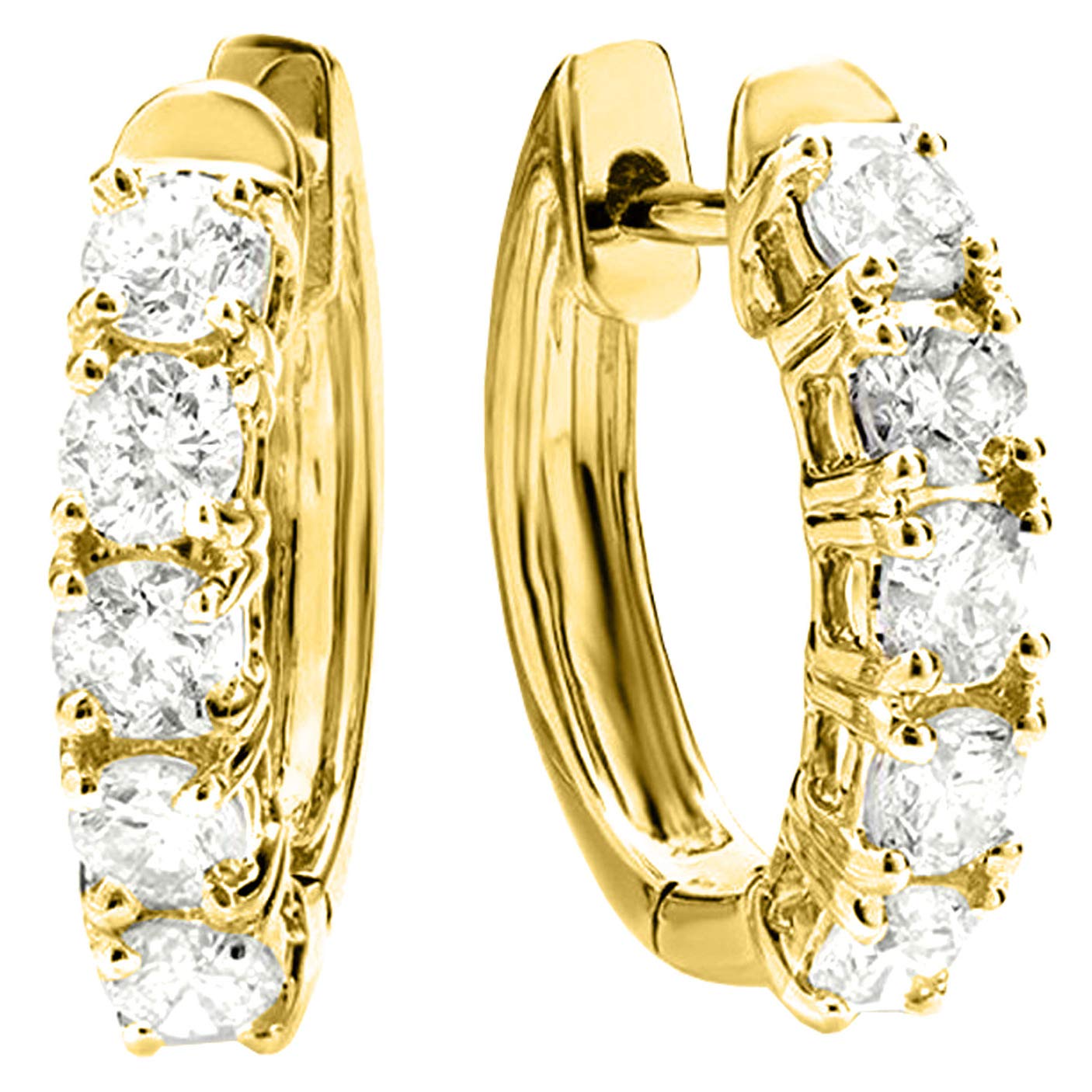 Houston Diamond District 1 Carat (ctw) 14K Yellow Gold Round White Diamond Ladies Huggies Hoop Earrings 1 CT - Value Collection