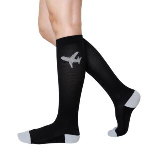 compression socks for men and women, 20-30 mmhg, graduated compression for flight, travel, sports, pregnancy, running (black-grey, m)