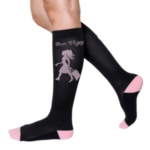 compression socks for men and women, 20-30 mmhg, graduated compression for flight, travel, sports, pregnancy, running (black-pink, xl)