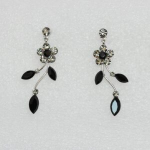 Faship Gorgeous Black Rhinestone Crystal Floral Necklace Earrings Set - Black