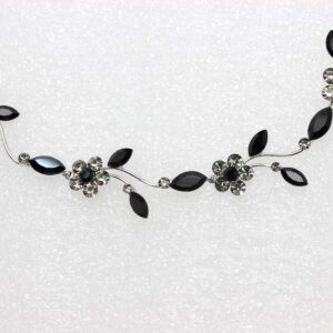 Faship Gorgeous Black Rhinestone Crystal Floral Necklace Earrings Set - Black