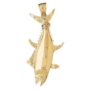 surano design jewelry 14k yellow gold tuna fish large pendant, made in usa