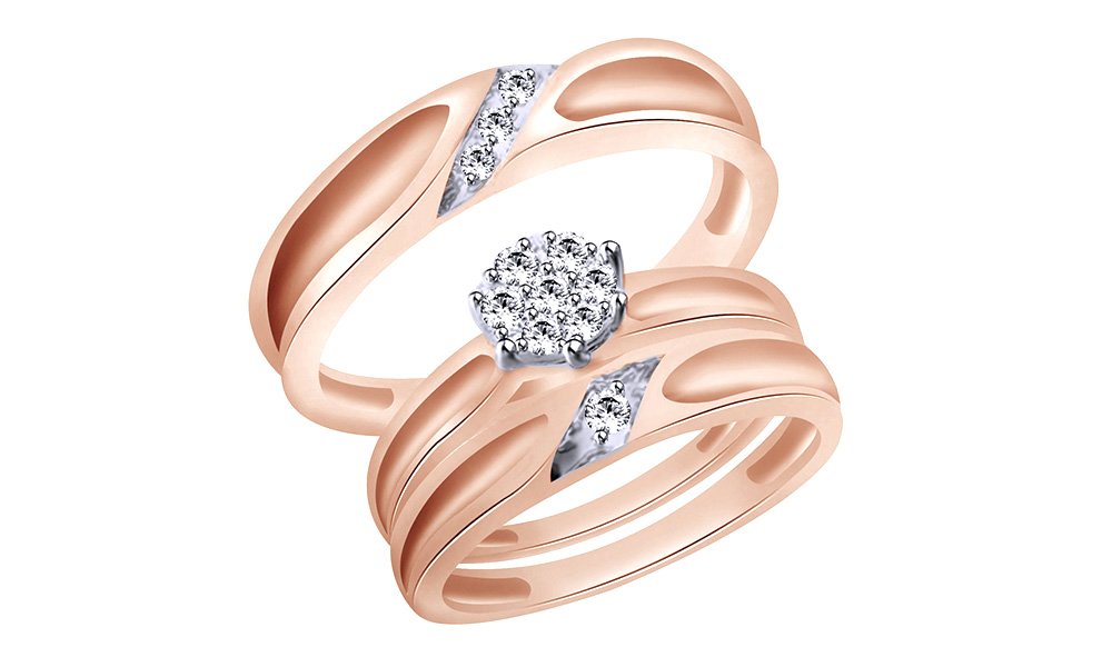 AFFY White Natural Diamond Engagement & Wedding Trio Band Ring Set in 10k Solid Rose Gold (0.22 Carat)