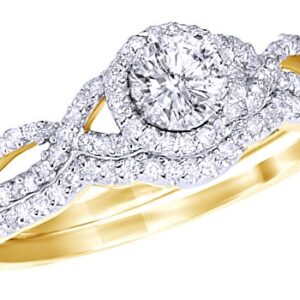 AFFY White Natural Diamond Infinity Engagement Wedding Ring Set in 14k Solid Yellow Gold (0.7 Cttw)