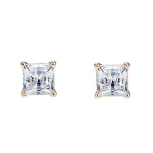 swarovski attract pierced stud earrings, square-cut clear crystals on rose-gold tone finish setting, part of the swarovski attract collection