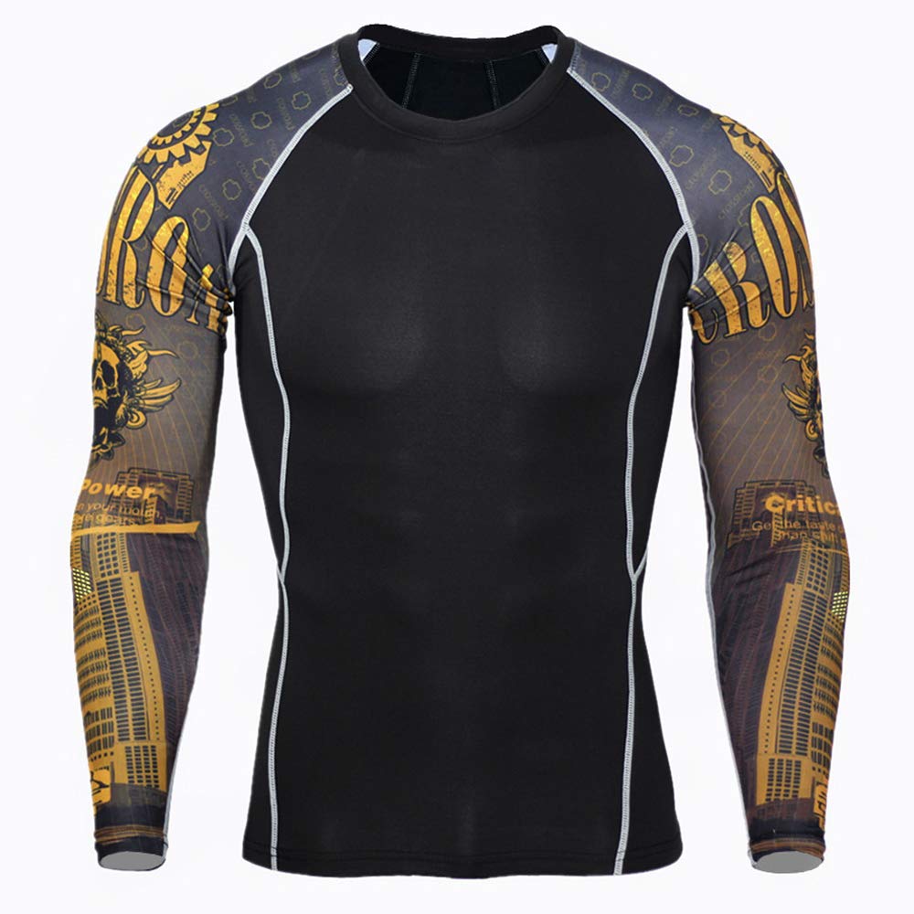 Men's Workout Set Compression Shirt and Pants Top Long Sleeve Sports Tight Base Layer Suit Quick Dry & Moisture-Wicking Yellow M