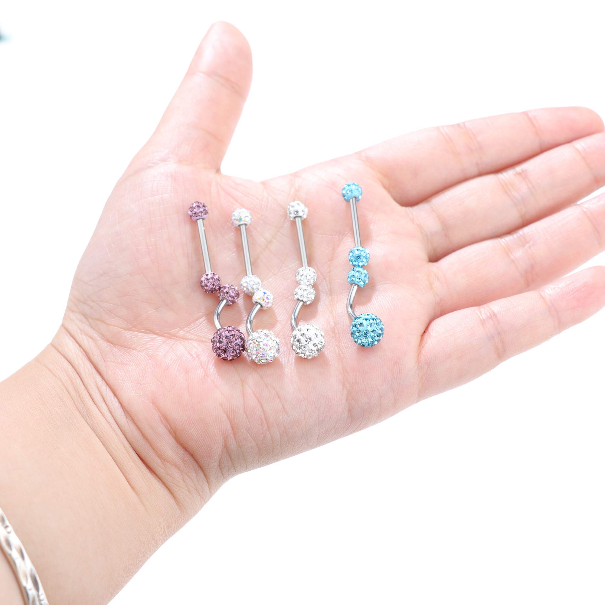 ORAZIO 14G Nipplerings Nipple Tongue Belly Button Rings Stainless Steel Rhinestone Crystal Disco Ball Barbell Body Piercing Jewelry