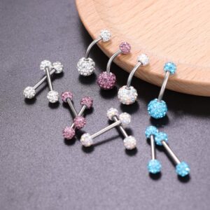 ORAZIO 14G Nipplerings Nipple Tongue Belly Button Rings Stainless Steel Rhinestone Crystal Disco Ball Barbell Body Piercing Jewelry