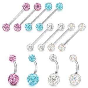 ORAZIO 14G Nipplerings Nipple Tongue Belly Button Rings Stainless Steel Rhinestone Crystal Disco Ball Barbell Body Piercing Jewelry