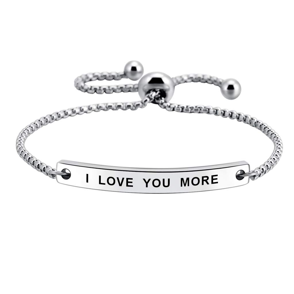 SOUSYOKYOSAM I Love You More Hand Stamped Bracelet Jewelry Gifts for Her Girlfriend Wife Classic Lettering