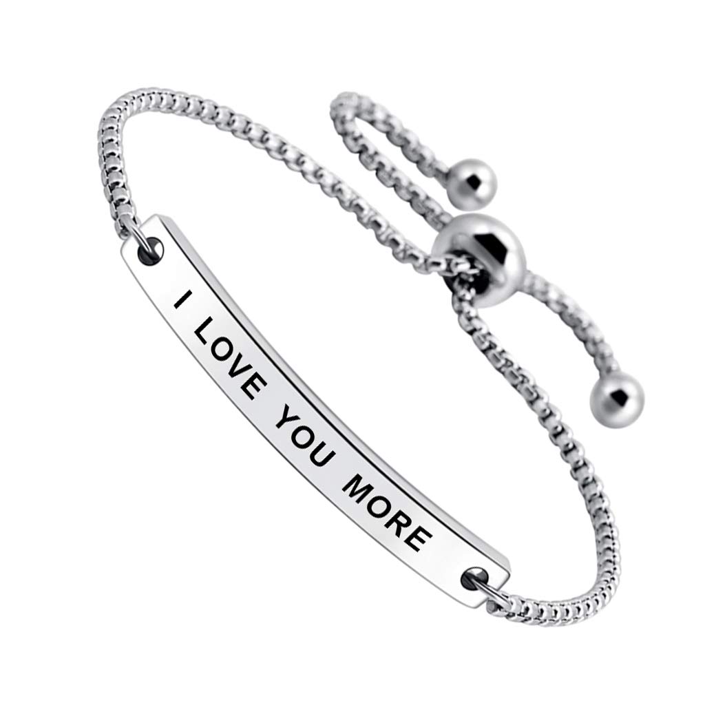 SOUSYOKYOSAM I Love You More Hand Stamped Bracelet Jewelry Gifts for Her Girlfriend Wife Classic Lettering