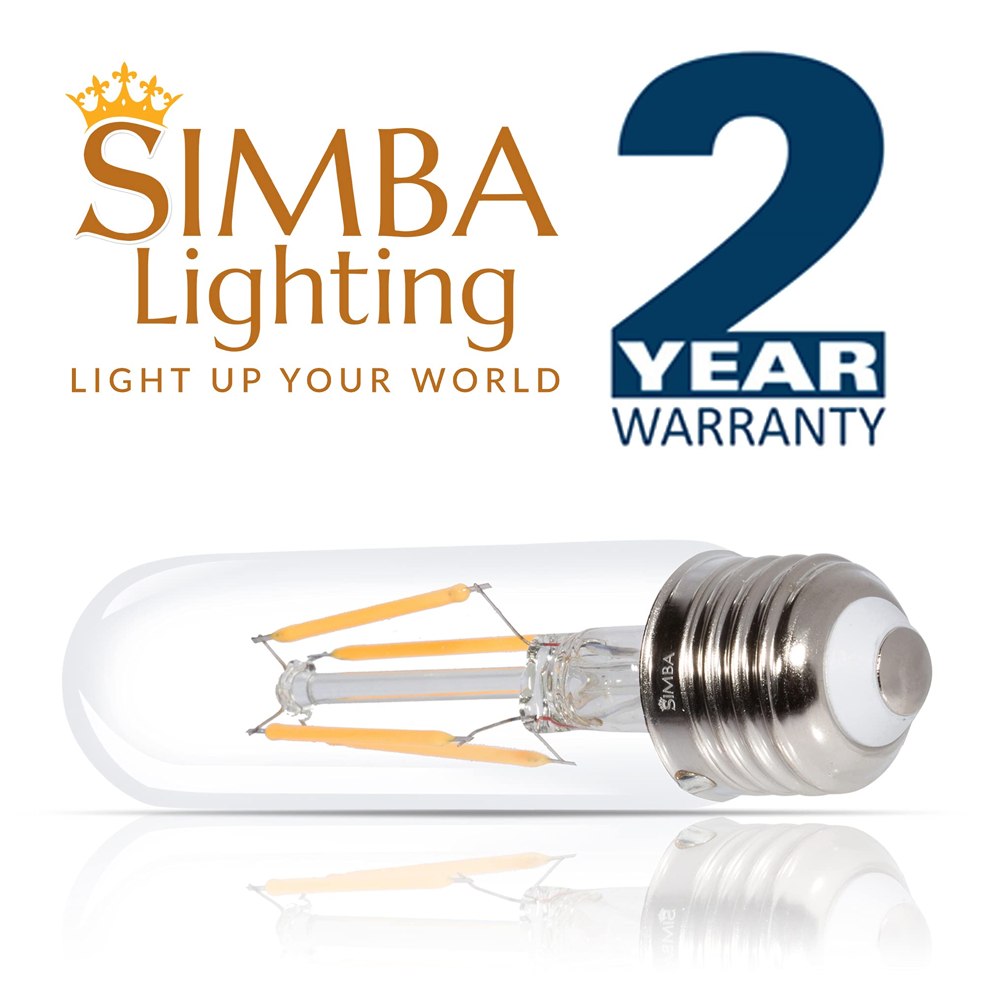 Simba Lighting LED T10 Tubular Edison Filament Light Bulbs (6 Pack) 4W Dimmable 40W Equivalent 120V for Cabinet Display, Piano Lamps, Clear Glass Decorative, Standard Medium E26 Base, Warm White 2700K