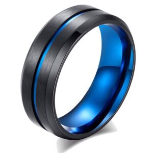 Ringcrown Couple Rings Black Gold Filled Princess Cut Blue Cz Womens Wedding Ring Sets Man Tungsten Wedding Band（Please Buy Two Rings for one Pair）