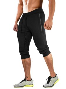 magcomsen mens capri joggers with zipper pockets 3/4 sweatpants knee length shorts running shorts training shorts capri shorts workout pant for men