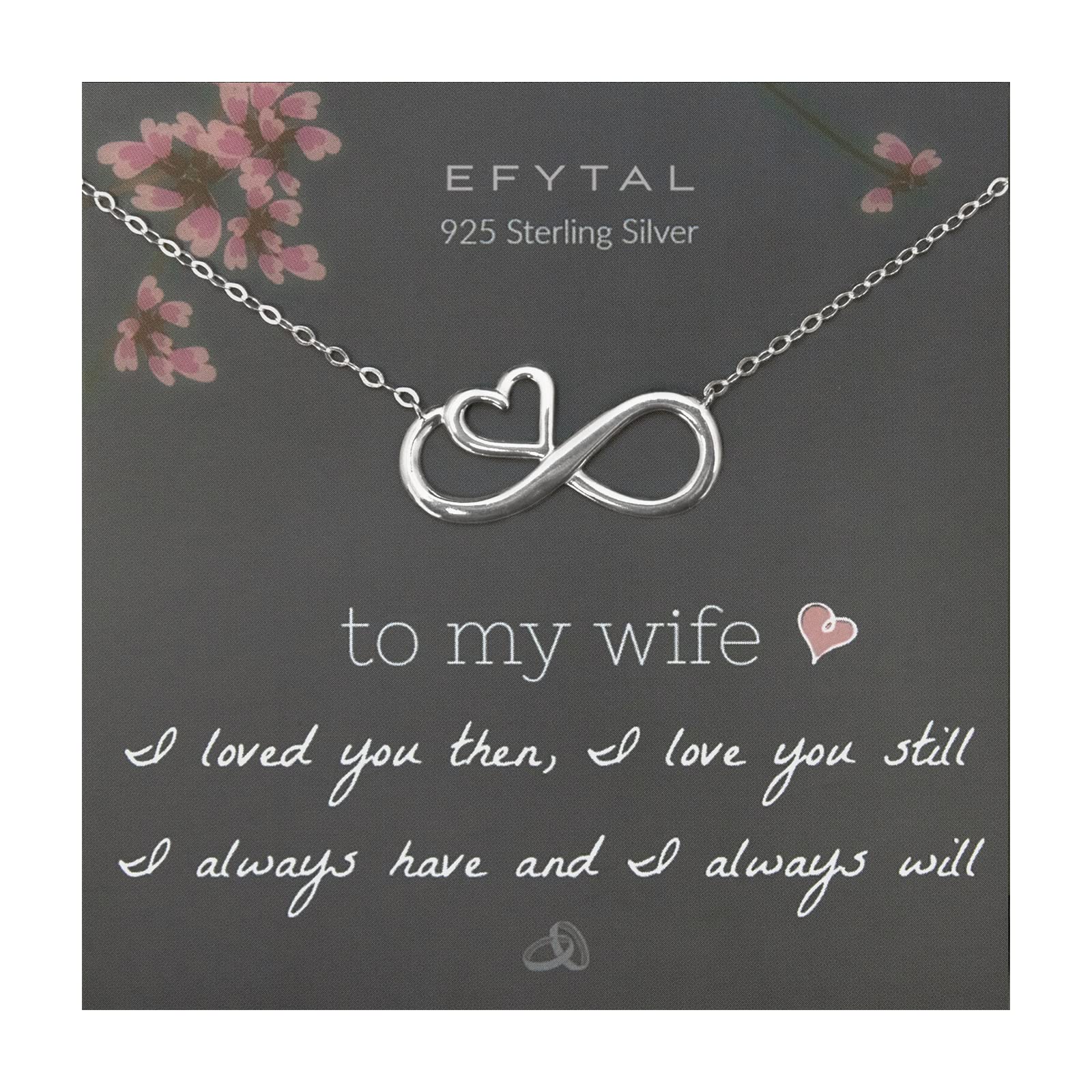 EFYTAL Wife Gifts, Wife Birthday Gift Ideas For Her, Romantic Sterling Silver Infinity with Heart Necklace Jewelry for Women, Cute Anniversary / Valentines Day Present