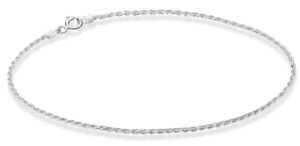 miabella 925 sterling silver solid 1.5mm diamond-cut braided rope chain anklet ankle bracelet for women, made in italy (sterling silver, 10)