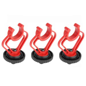 boya triple mount brackets abs plastic with shoe mount adapter in red & black for by-mm1 mini cardioid shotgun microphone and other brand similar shotgun microphones (3 pack)