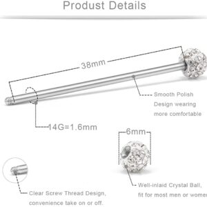 Incaton 14g Industrial Barbell Surgical Steel Cartilage Earrings CZ Industrial Earring Crystal Ferido Industrail Piercing 1 1/2"(38mm) Bar Length