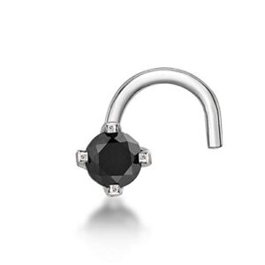 lavari jewelers 22 gauge curved screw nose ring for women in 14k white gold with 0.05 carat black diamond