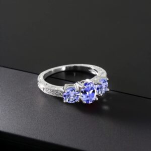 Gem Stone King 10K White Gold Blue Tanzanite and White Lab Grown Diamond 3 Stone Engagement Ring For Women (1.71 Cttw, Oval Gemstone December Birthstone, Available in size 5, 6, 7, 8, 9)