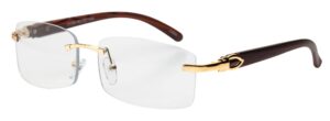 elite slim rimless rectangular metal & wood art aviator sunglasses (cherry gold clear)