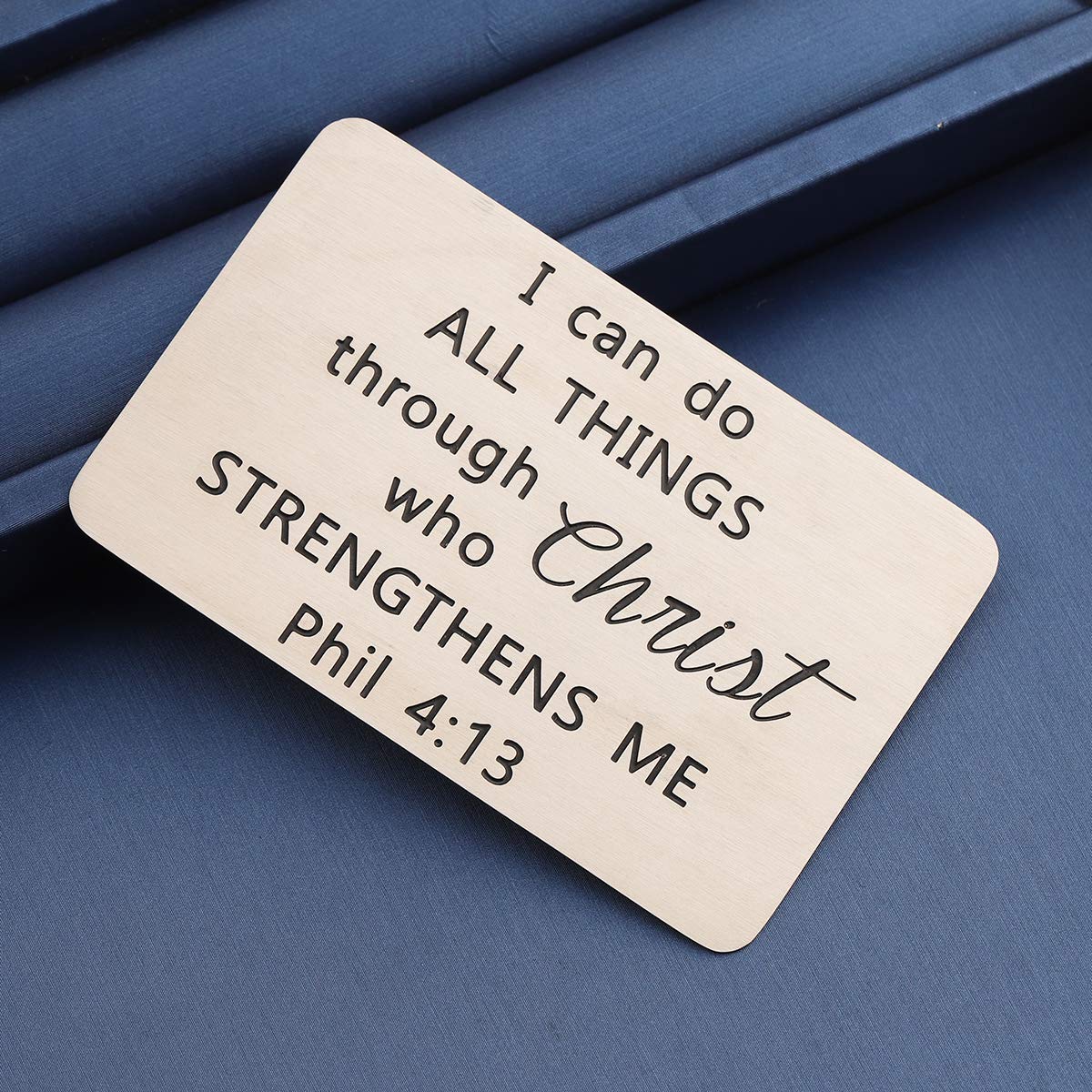 FOTAP Philippians 4:13 Wallet Card Insert I Can Do All Things Through Christs Who Strengthens Me Religious Wallet Card Inspirational Gift For Him or Her (I can do all things)