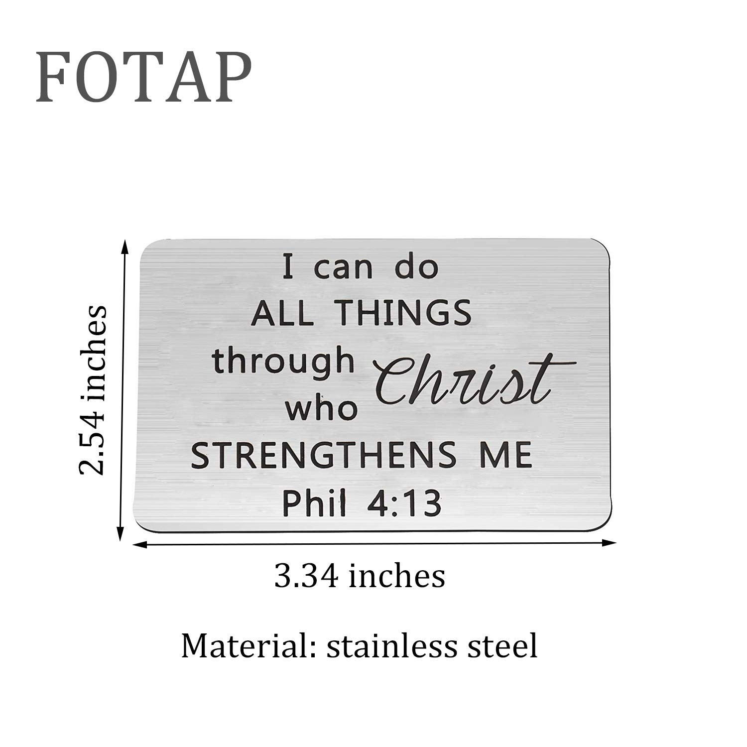 FOTAP Philippians 4:13 Wallet Card Insert I Can Do All Things Through Christs Who Strengthens Me Religious Wallet Card Inspirational Gift For Him or Her (I can do all things)