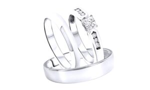 affy 1/2 cttw white natural diamond engagement & wedding trio band ring set in 10k solid white gold (0.5 carat)