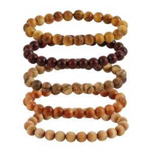 milakoo 5 pcs wood prayer bead bracelet mala beaded bracelets for men women 8mm