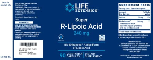 Life Extension Super R Lipoic Acid 240mg, 90 Capsules, Vegetarian